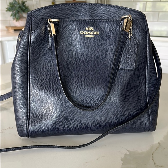 Coach | Bags | Coach Navy Blue Leather Satchel With Gold Accents | Poshmark